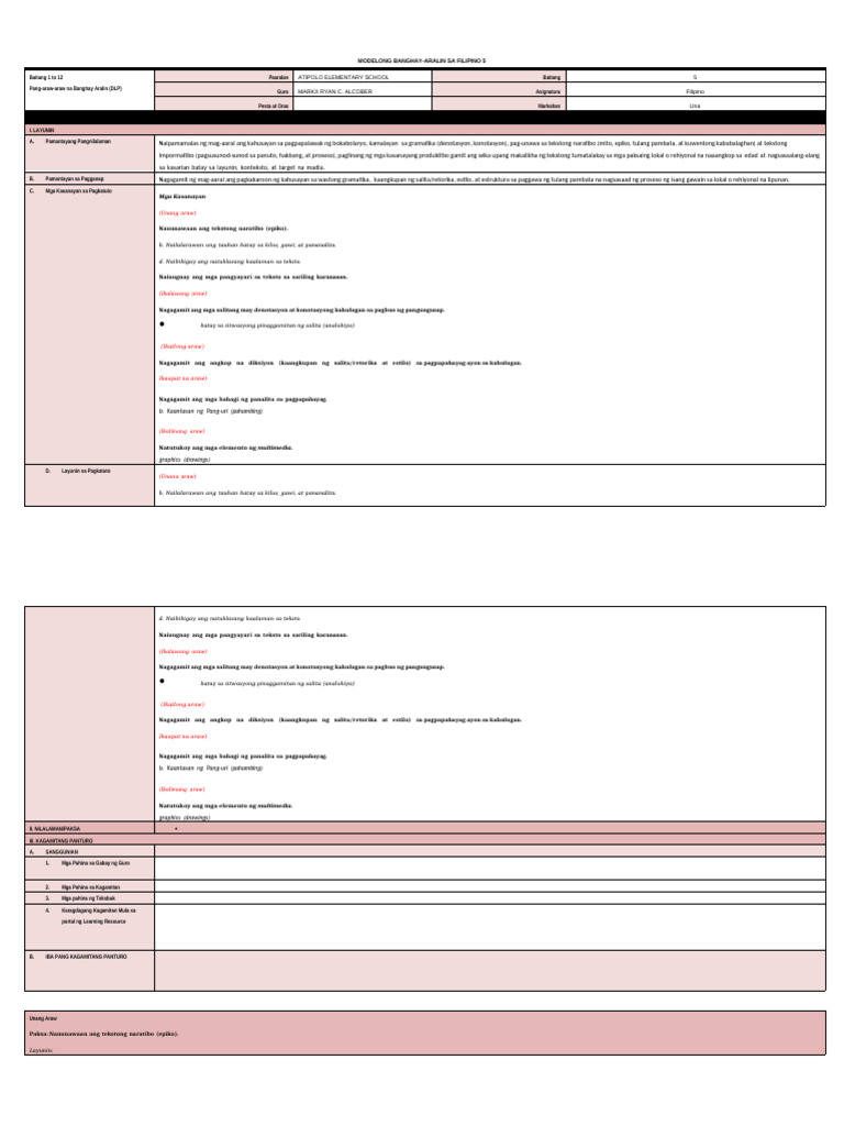 LP Filipino Matatag Training | PDF