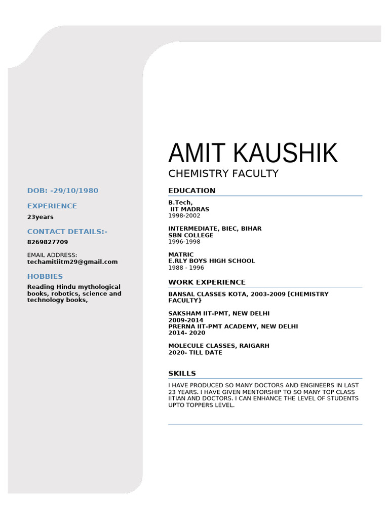 Amit Kaushik CV | PDF