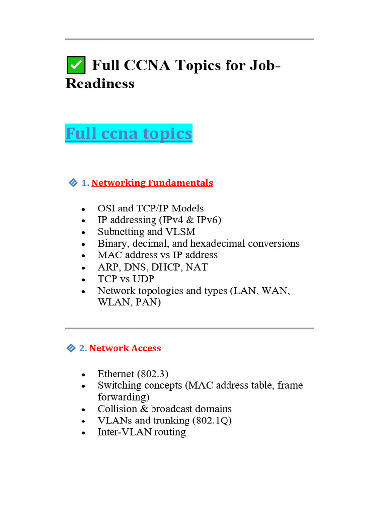CCNA Exam Topics for Job Readiness | PDF