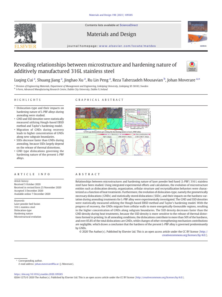 Microstructure and Hardening in 316L Steel | PDF | Dislocation | Heat ...