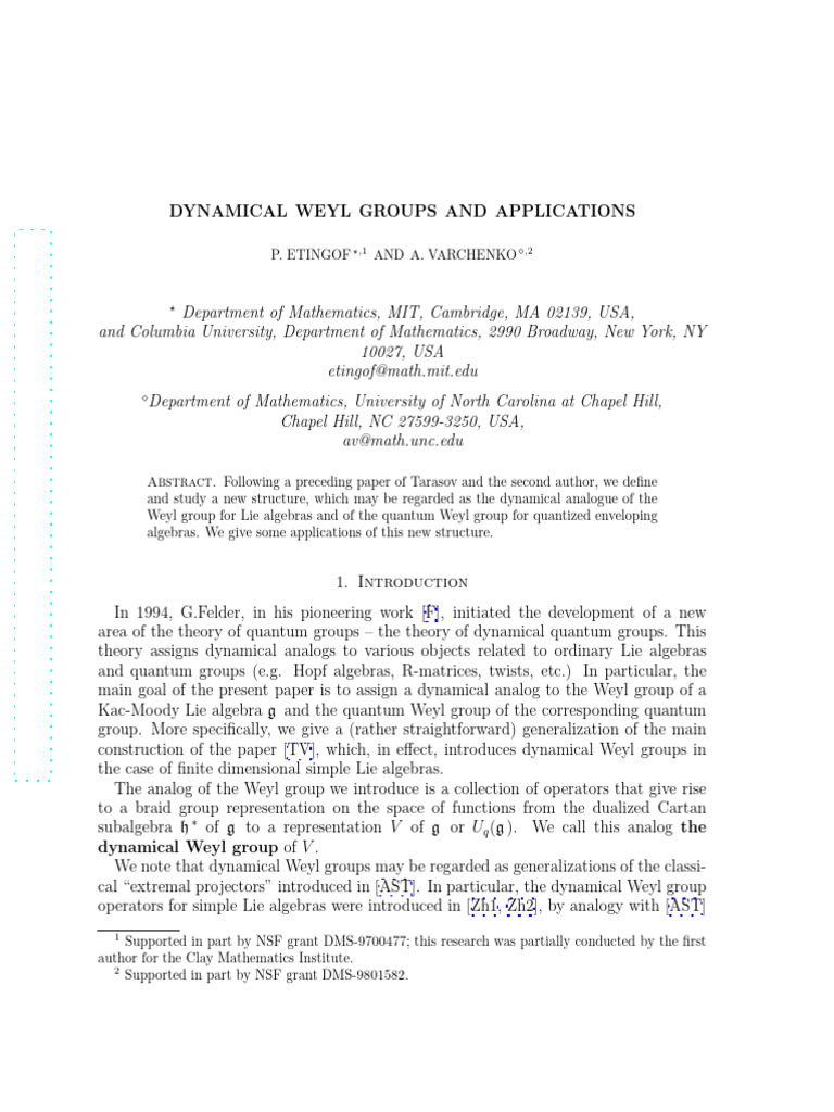 Dynamical Weyl Groups and Applications | PDF | Matrix (Mathematics ...