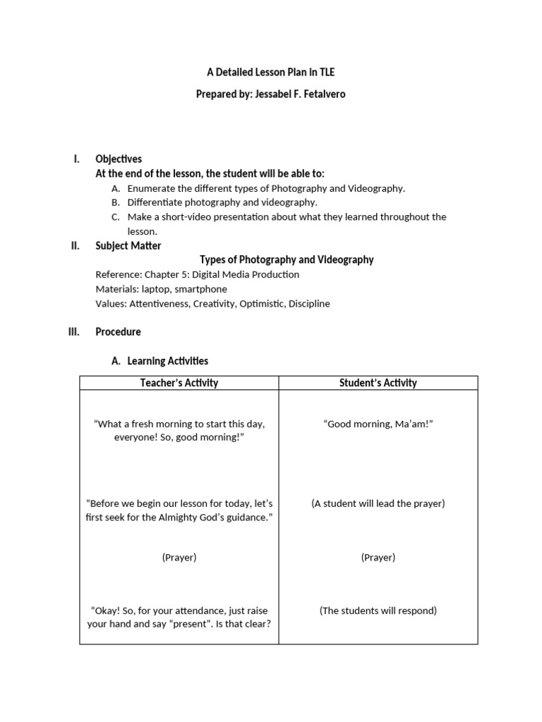 Lesson Plan: Photography & Videography | PDF | Photograph | Fashion