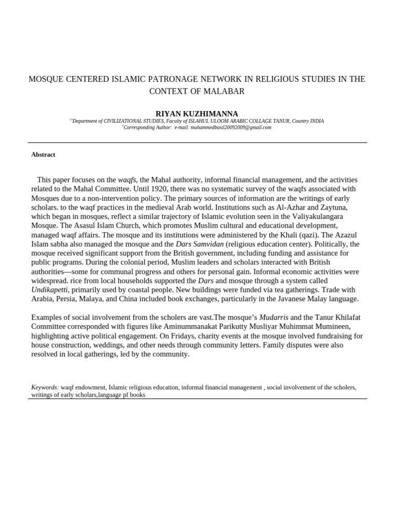 Abstract in Islamic Religious Studies | PDF | Mosque | Abrahamic Religions