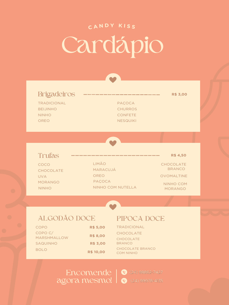 Cardápio Confeitaria Moderno Elegante Laranja e Bege - 20250728 ...