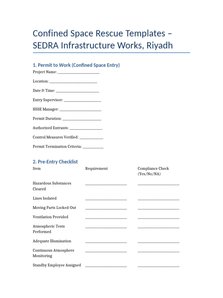 Confined Space Rescue Plan Template | PDF | Safety | Working Conditions