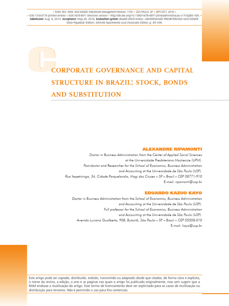 Corporate Governance and Capital Structure in Brazil Stock, Bonds and ...