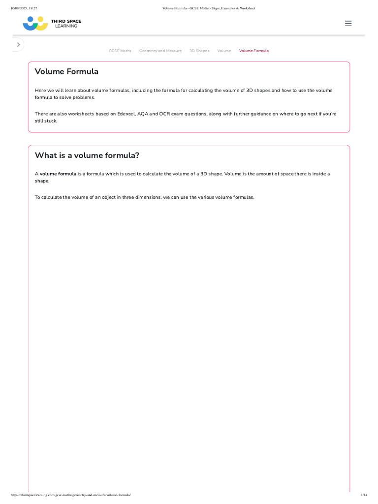 Volume Formula - GCSE Maths - Steps, Examples & Worksheet | PDF ...