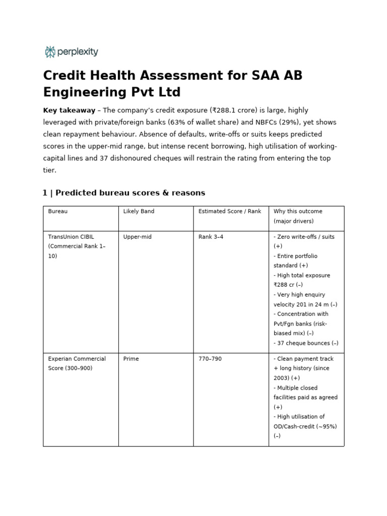 Credit Health Assessment For SAA AB Engineering PV | PDF | Credit ...