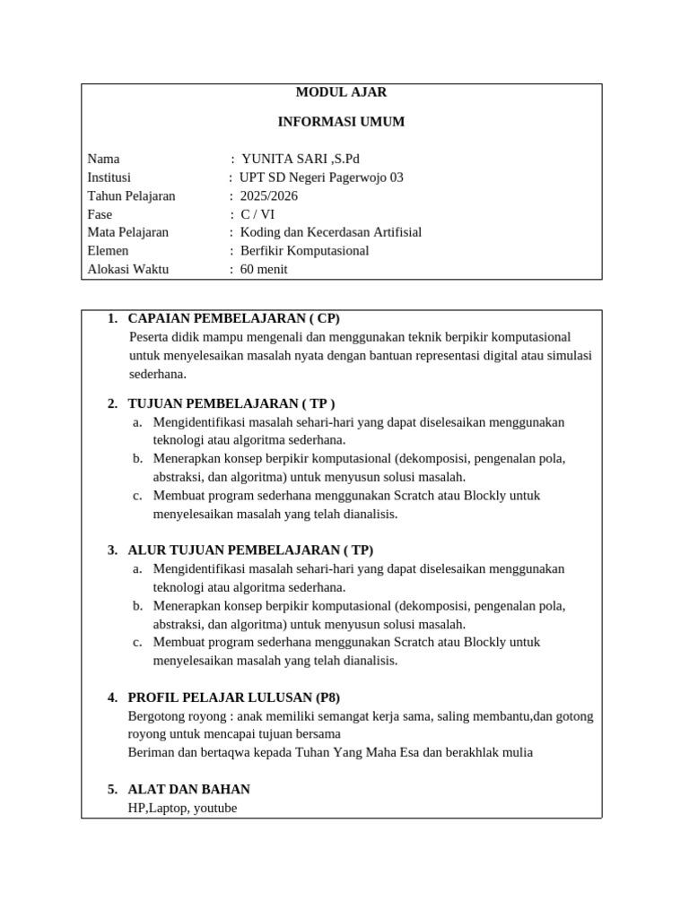 Modul Ajar Koding | PDF