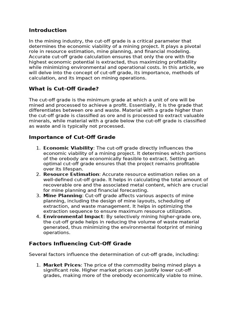 Understanding Cut-Off Grade in Mining | PDF | Mining | Net Present Value