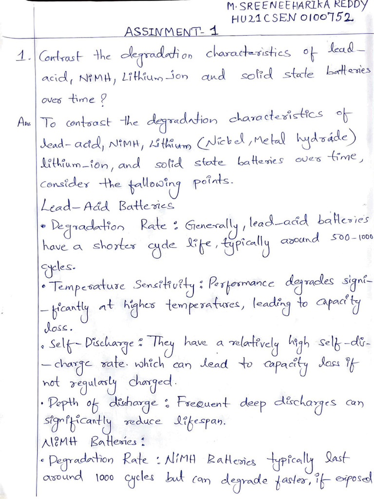 Battery Technologies Assignment 1 (0752) | PDF