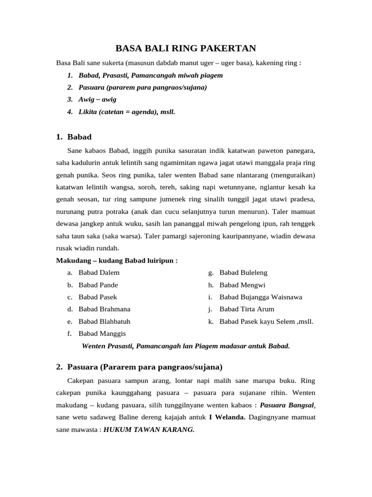 Basa Bali Ring Pakertan | PDF