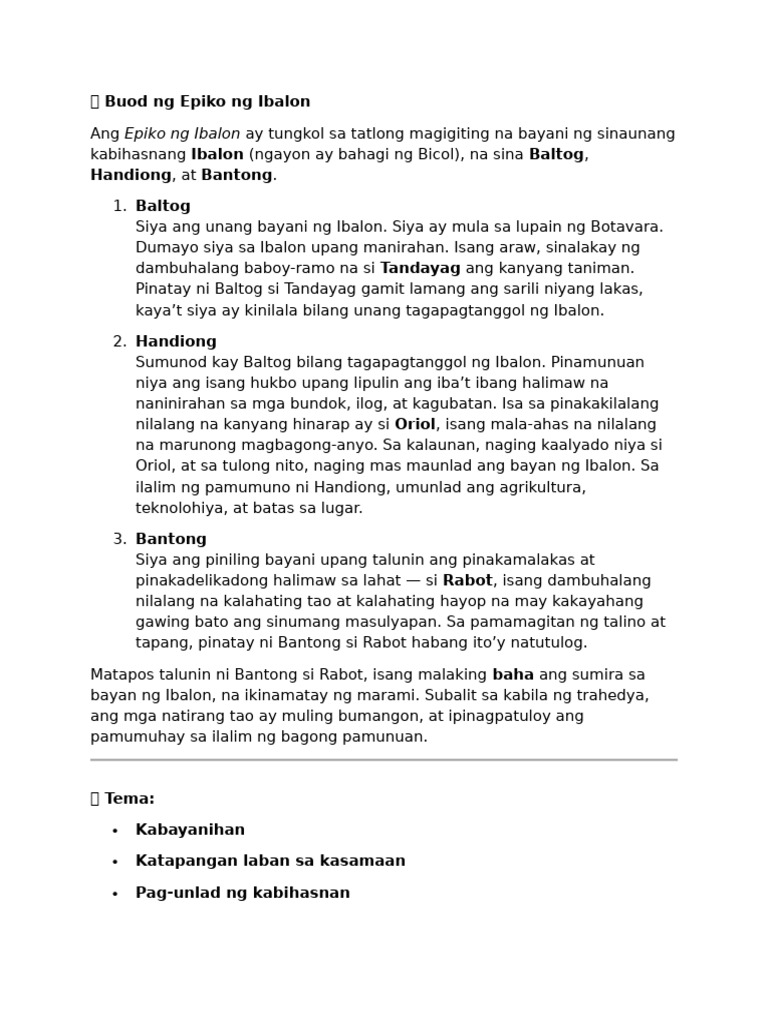 ? Buod Ng Epiko Ng Ibalon | PDF