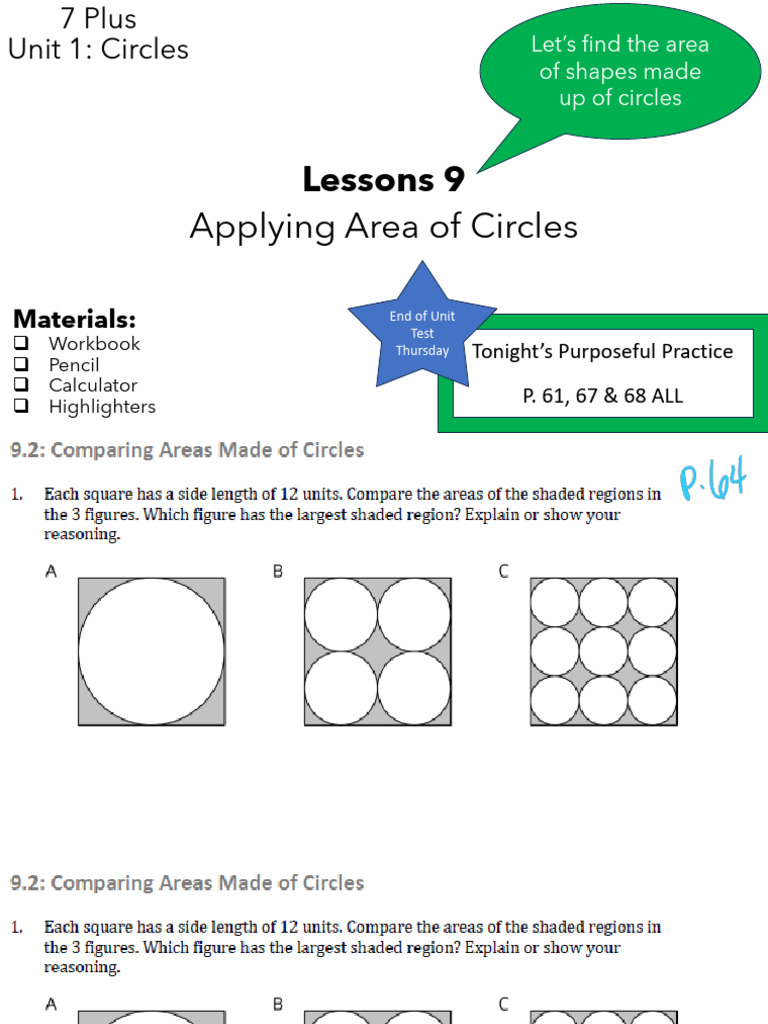 U1 L9 Application of Area of Circles | PDF