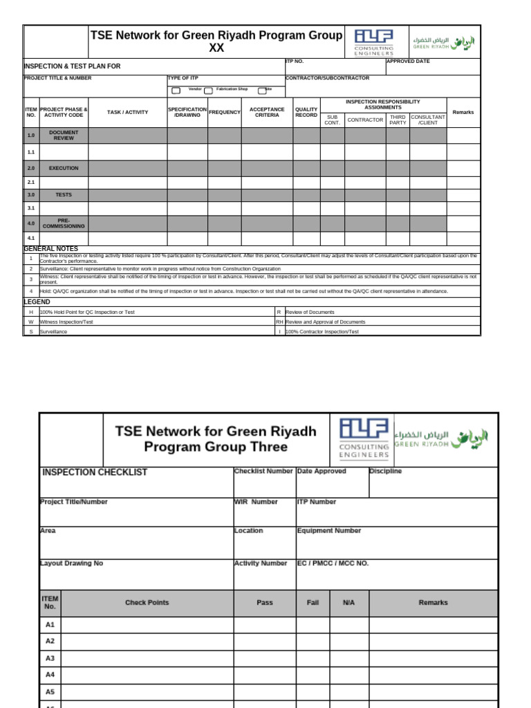 Inspection & Test Plan (ITP) & ITP Checklist | PDF