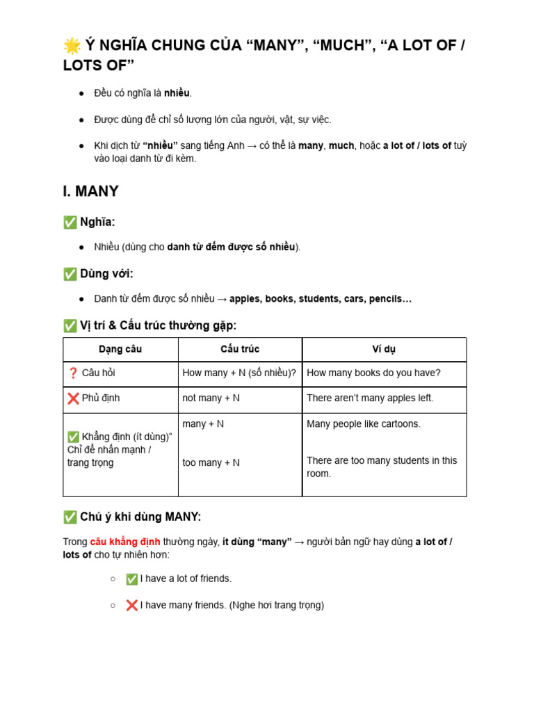 "Many", "Much", "A Lot of - Lots Of" | PDF