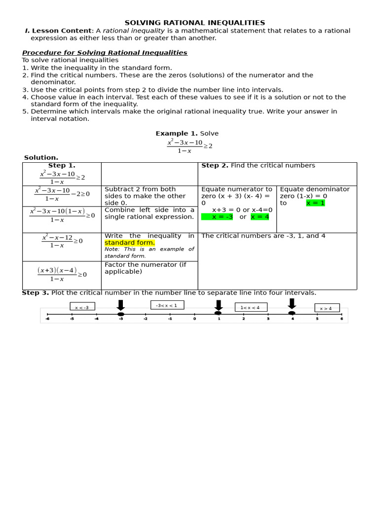 Solving Rational Inequalities Guide | PDF | Inequality (Mathematics ...