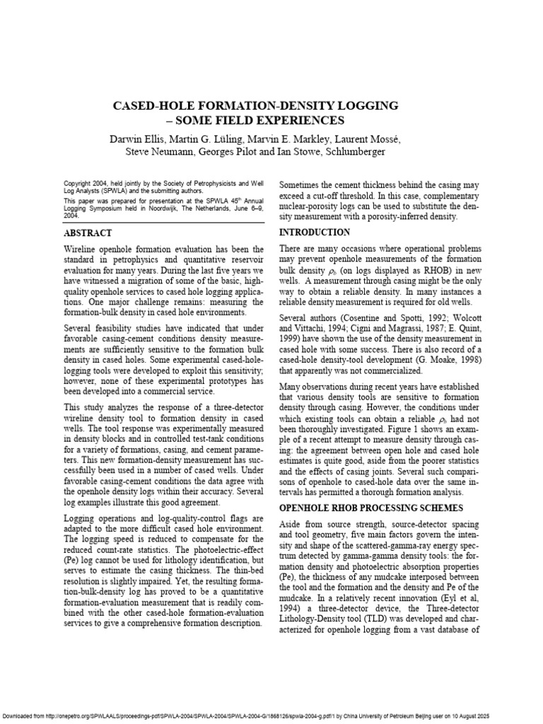 Cased Hole Density Logging Techniques | PDF | Physical Sciences