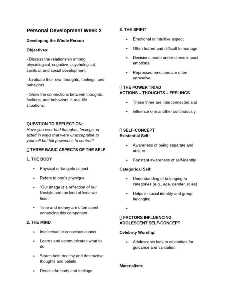 Personal Development Week 2 | PDF | Self Concept | Feeling