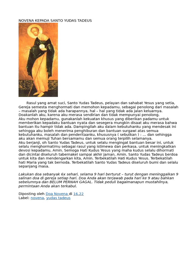 Novena Santo Yudas Tadeus 9 Hari | PDF