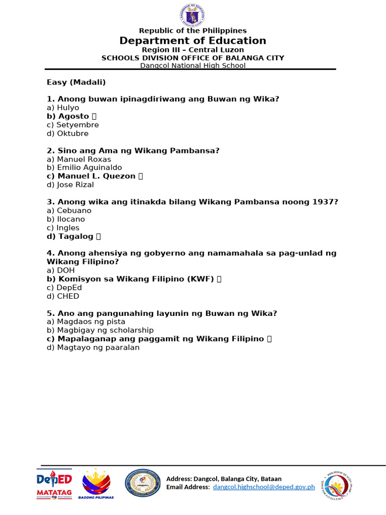 Buwan NG Wika Quiz Bee | PDF