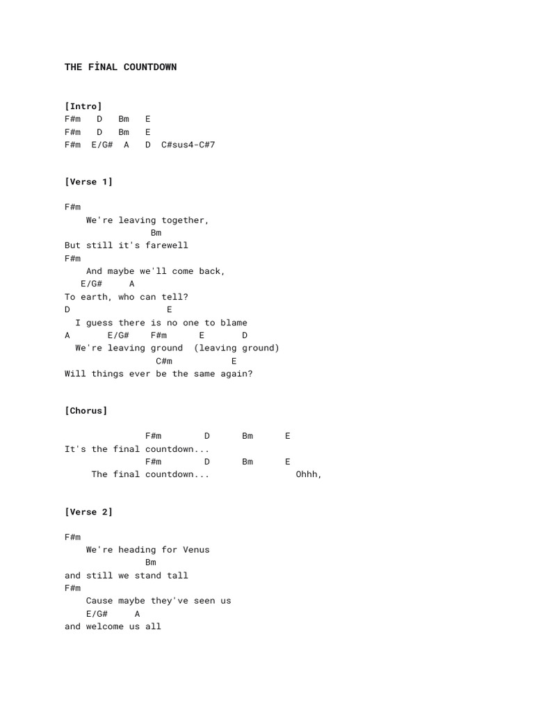 The Final Countdown Lyrics | PDF