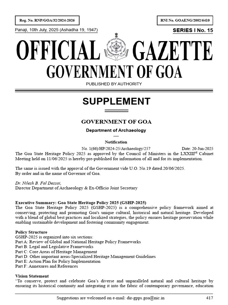 Goa State Heritage Policy 2025 Overview | PDF | Cultural Heritage ...