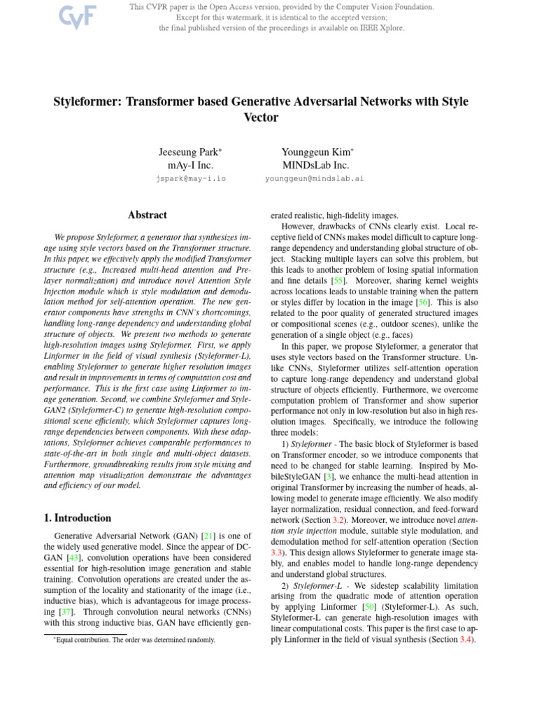 Styleformer Transformer Based Generative Adversarial Networks With Style Vector | PDF | Image ...
