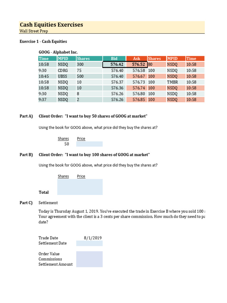 Cash Equities Exercises | PDF | Stocks | Auction