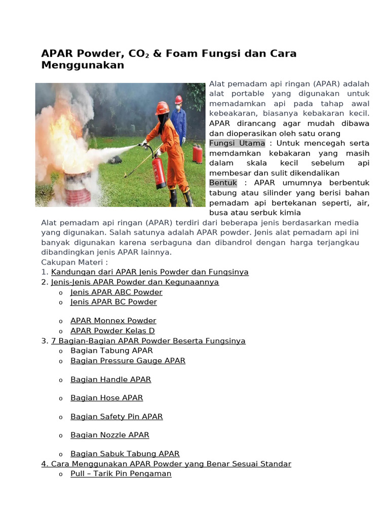 4 Jenis APAR Powder, Fungsi, Dan Cara Menggunakannya | PDF