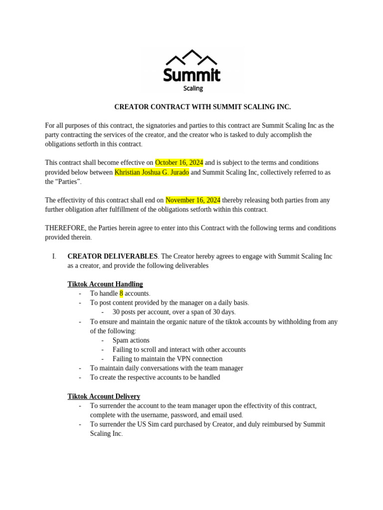 JURADO, KHRISTIAN - Summit Scaling Poster Contract 3 | PDF | Justice ...