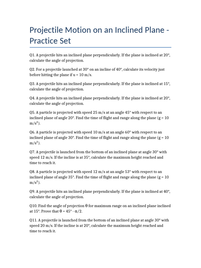Projectile Motion on Inclined Planes | PDF | Projectiles | Angle
