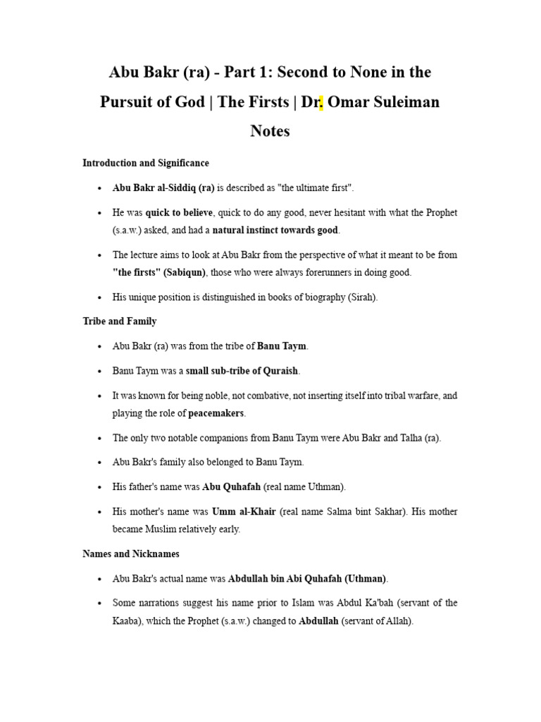 Abu Bakr (Ra) - Part 1, Second To None in The Pursuit of God - The ...