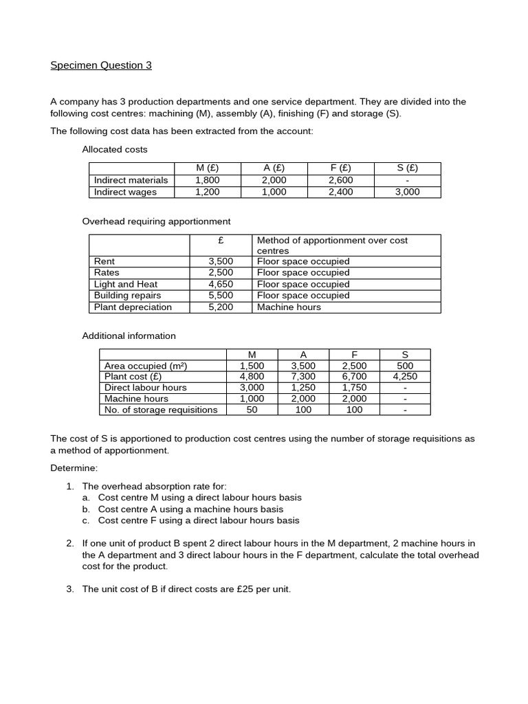 Overhead Apportionment Calculations | PDF | Apportionment | Cost Of ...