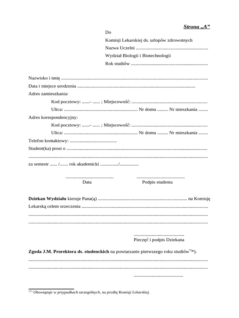 Wniosek Komisja Lekarska Wbib | PDF