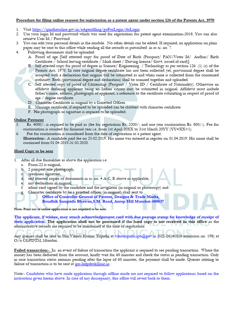 Patent Agent Registration Procedure Online | PDF | Identity Document ...