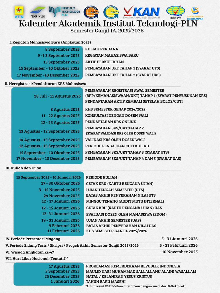 Kalender Akademik IT-PLN 2025/2026 | PDF