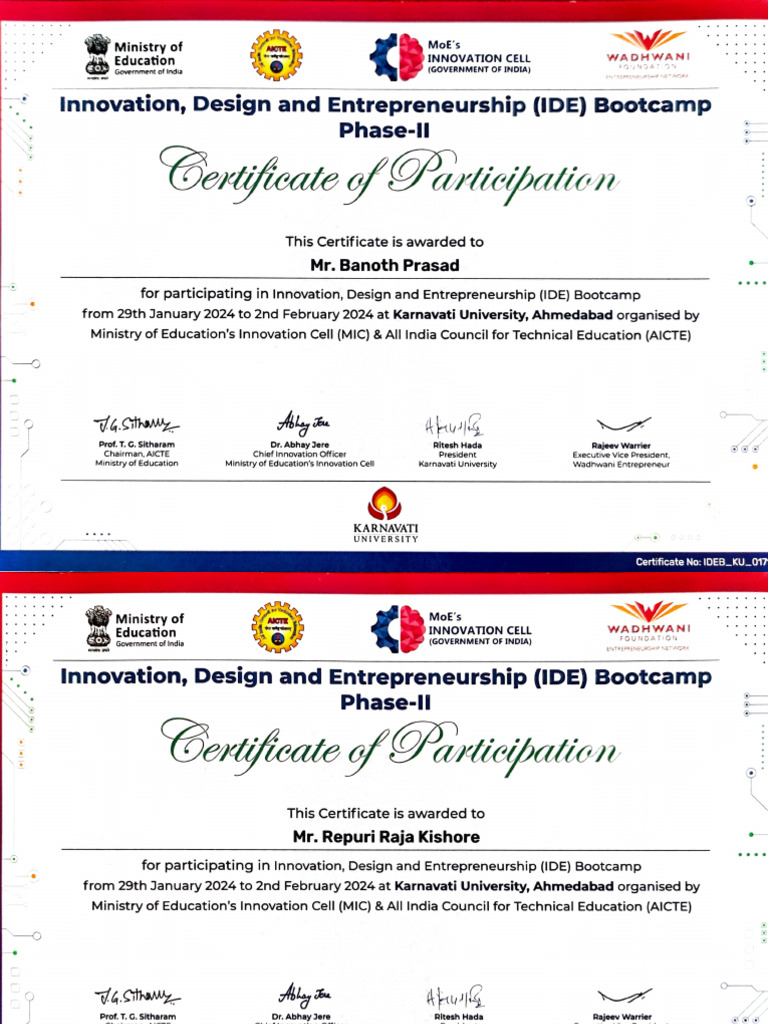 IDE Bootcamp Certificates | PDF