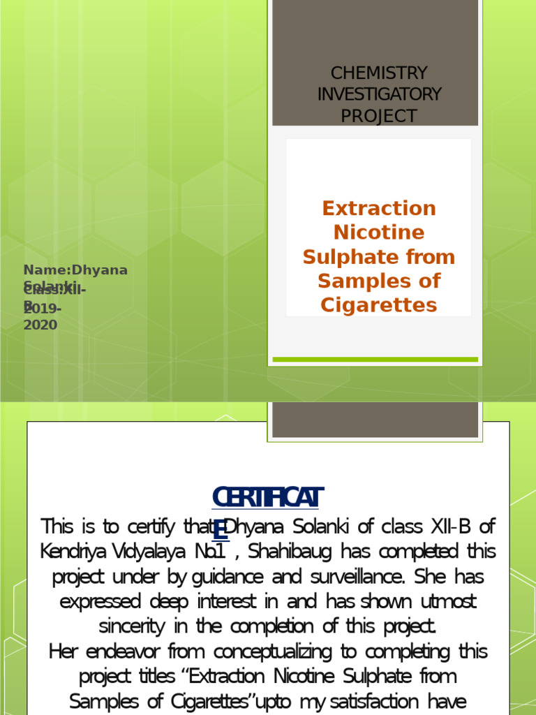 Extraction of Nicotine Sulphate from Cigarettes | PDF | Tobacco | Nicotine