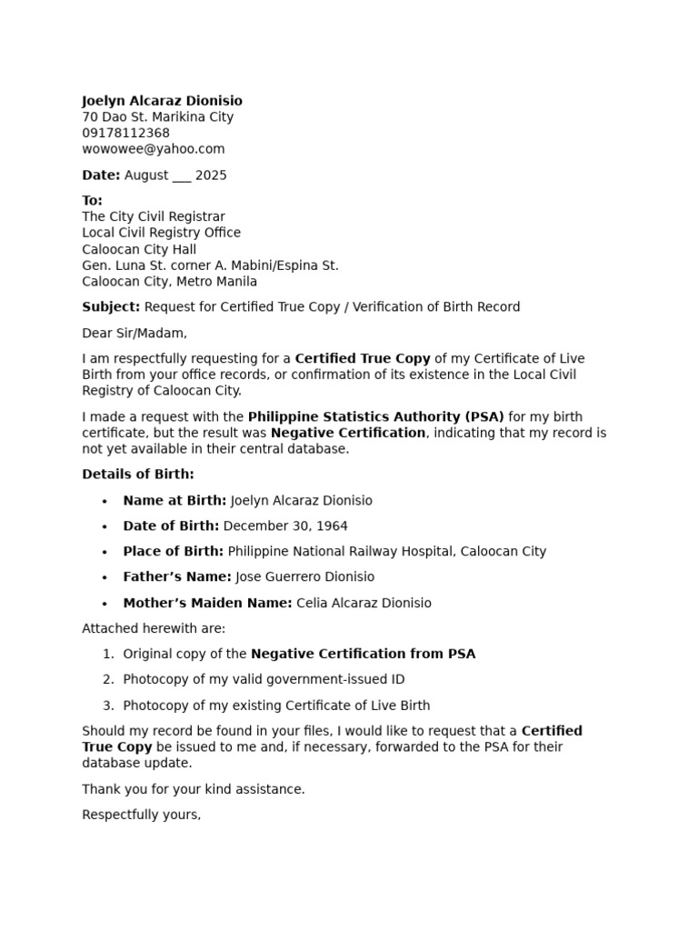 Request for Birth Record Verification | PDF