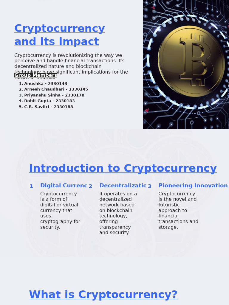 Cryptocurrency and Its Impact | PDF | Cryptocurrency | Money