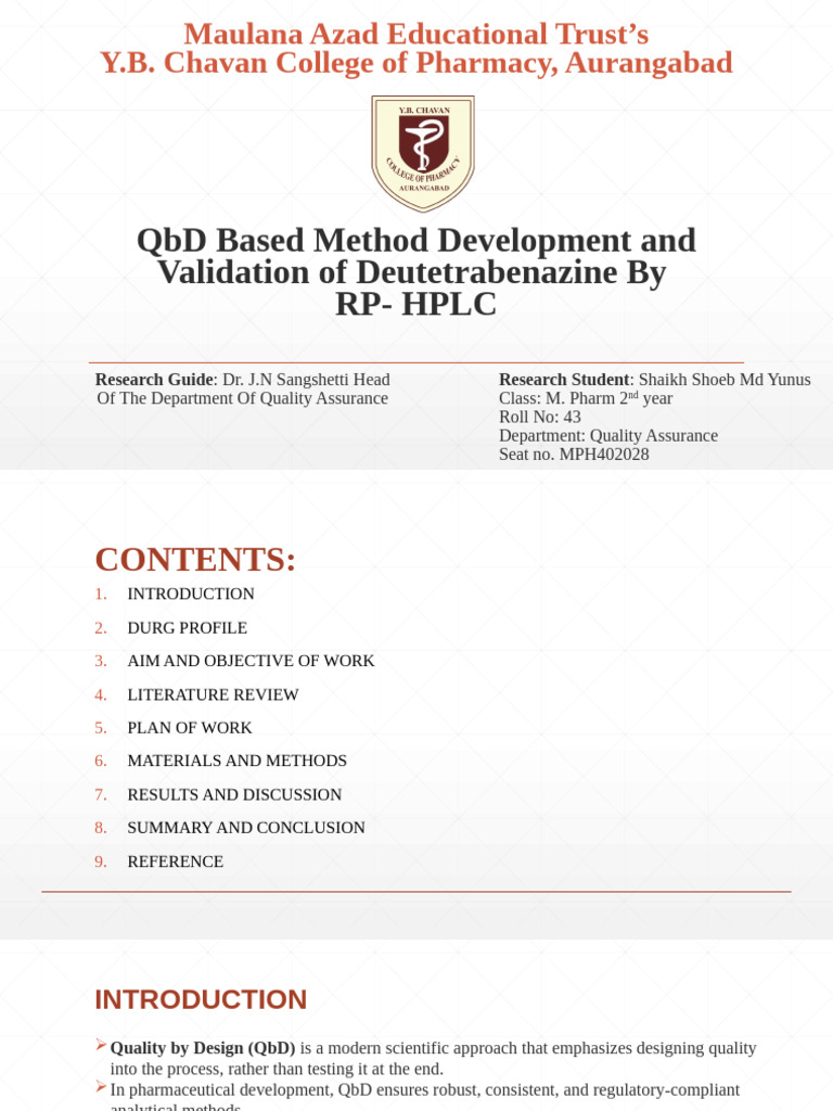 QbD Method for Deutetrabenazine HPLC | PDF | Detection Limit | High ...