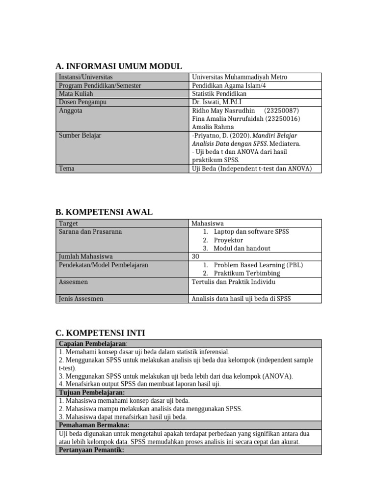 Modul UjiBeda Dengan SPSS | PDF