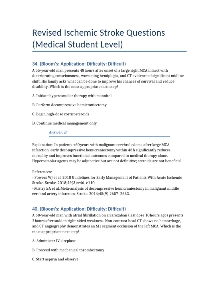 Revised Ischemic Stroke Questions | PDF