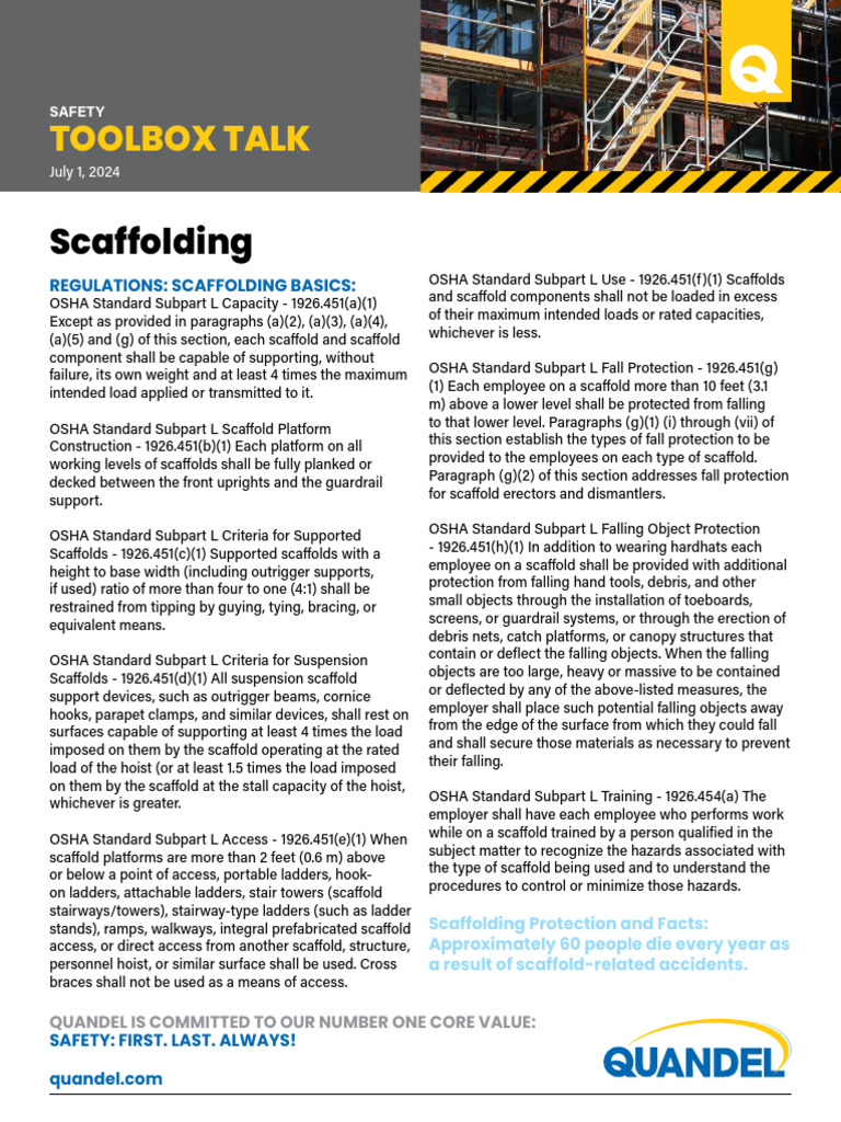 07 01 24 Toolbox Talk Scaffolding | PDF | Scaffolding | Occupational ...