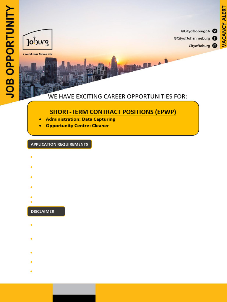 EPWP Opportunity Centre - Cleaner and Data Capturer - 250807 - 111346 ...
