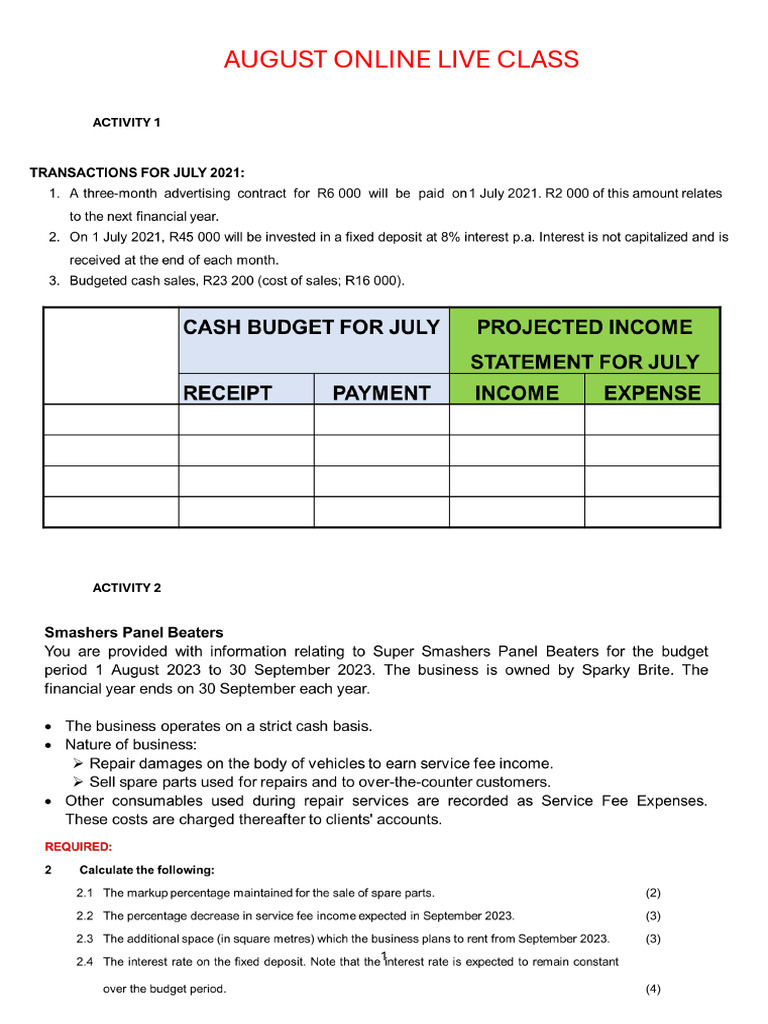 8 August Online Worksheet | PDF