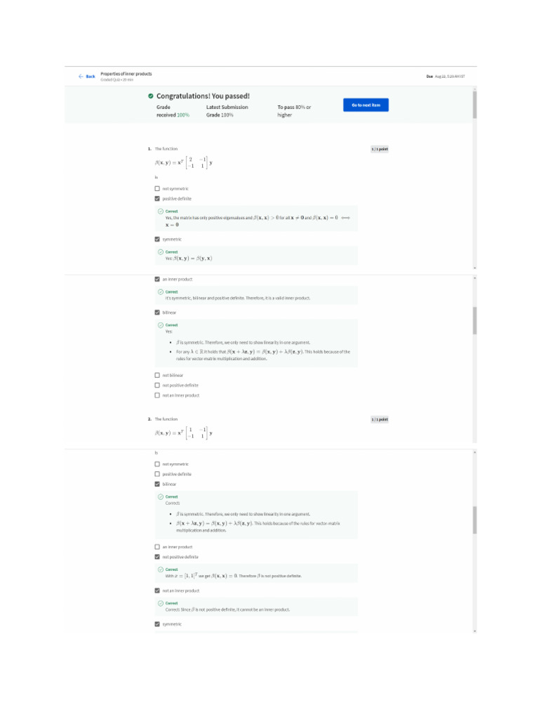 Course 3 Week 2 Practice Quiz 2 Properties of Inner Products | PDF