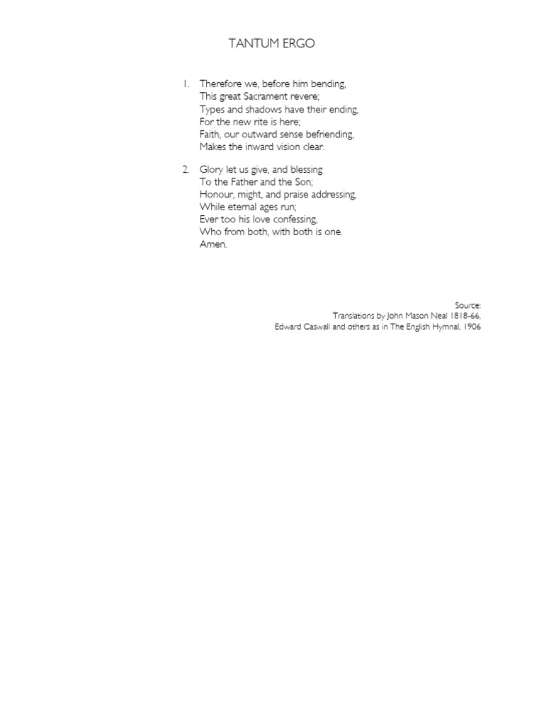 Tantum Ergo English Lyrics and Meaning | PDF