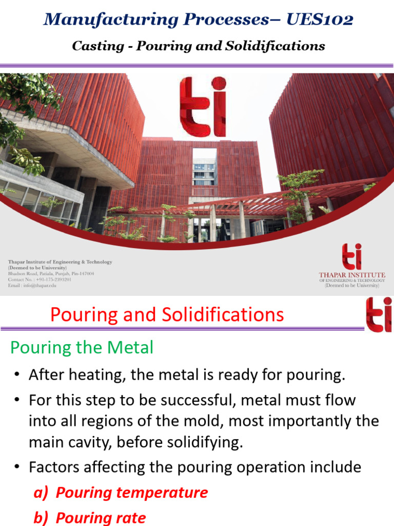 Metal Casting: Pouring & Solidification Techniques | PDF | Thermal ...